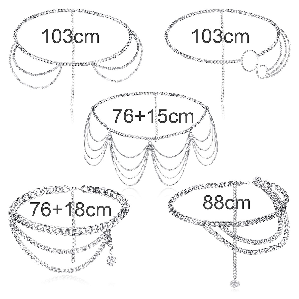 ORAZIO Silver Tone Chain Belts for Women Waist Chains Summer Beach Hip Belly Body Chains Jewelry