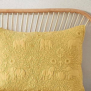 Ink+Ivy Kandula King/Cal King Size Quilt Bedding Set - Mustard Yellow , Quilted Floral, Elephants – 3 Piece Bedding Quilt Coverlets – 100% Cotton Percale Bed Quilts Quilted Coverlet