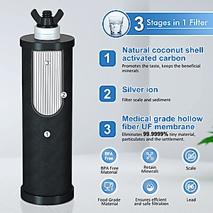 Proeau 2.9 Gallon Stainless Steel Countertop Gravity Water Filter System with 2 Black Purification Elements for Home and Outdoor Use(with Stand)