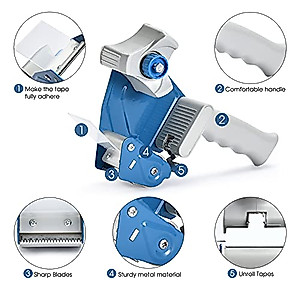 Packing Tape Dispenser Gun (2 Packs) Pacific Mailer 2 Inch Tape Gun Dispenser with 2 Inch Carton Packing Tape, Lightweight Industrial Side Loading Tape Dispenser - Blue