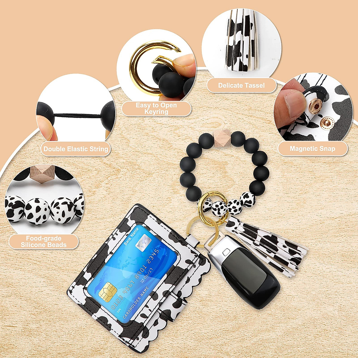 Unistybag Wristlet Keychain for Women Silicone Key Ring Bracelet Wristlet Wallet Bracelet Keychain Card Holder Keyring