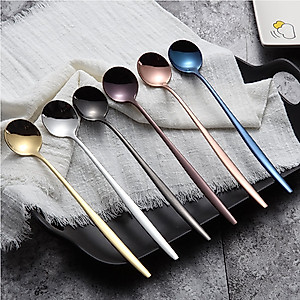 Long Handle Spoon, Circular spoon,Delicate Elegance Stainless Steel Spoon Set,Mixing Spoon,Ice Cream Spoon,Long Spoon Iced Tea Spoon, Coffee Spoon,Dessert Spoon,Milkshake Spoon,Set of 6(Ice spoo