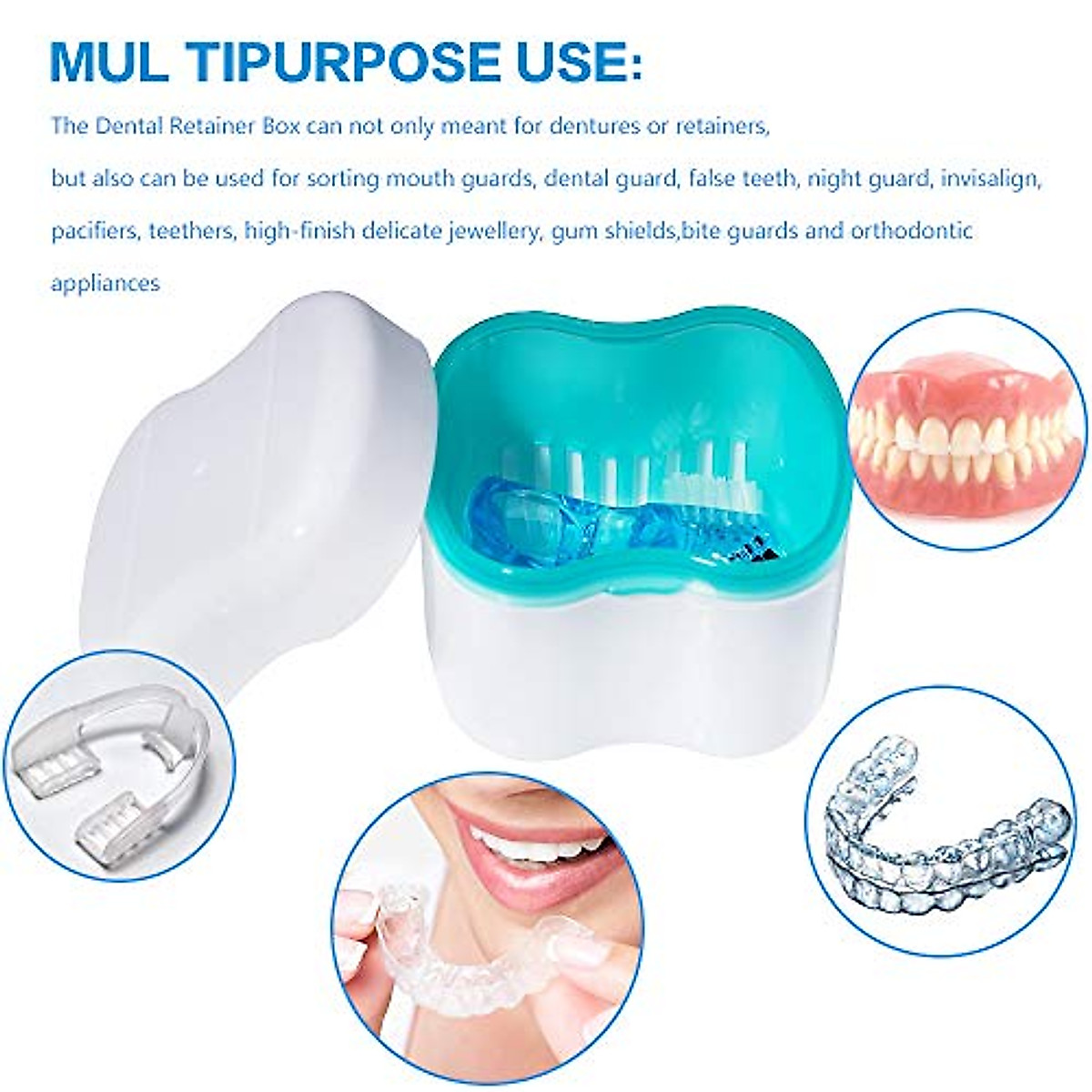 Denture Brush Retainer Case, Denture Case,Denture Cups Bath,Dentures Container with Basket Denture Holder for Travel,Mouth Guard Night Gum Retainer Container (Green)