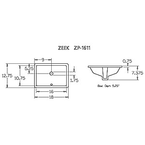 Zeek Undermount Bathroom Sink 16x11 Small Rectangle Narrow Vanity Sink - White - Fits 18 Inch Vanity - With Overflow - 16 Inch by 11 Inch Opening - Vitreous china ceramic (ZP-1611, 1)