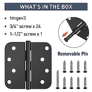 HOSOM 3 Pack Rounded Door Hinges 4 Inch 5/8'' Radius Corner, Matte Black Exterior & Interior Door Hinge for Entryway, Patio, Playhouse & Moe