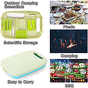 AJH3 ESSENTIALS 9-in-1 Collapsible Cutting Board with Colander and Prep Tub: The Ultimate Meal Prep Station for Any Occasion (Blue/Green)