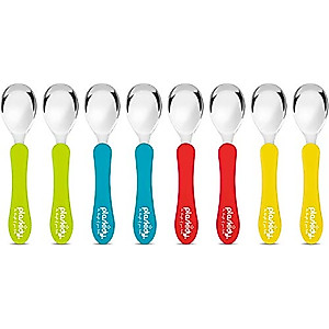 PLASKIDY Stainless Steel Toddler Spoons Set of 8 Kids Spoons - Children Safe Utensils BPA Free Dishwasher Safe Kid Spoons Flatware Set