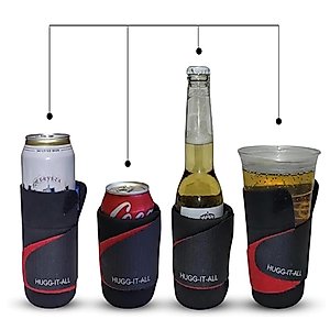 Universal Drink Wrap Neoprene Sleeve Fit for 10oz - 32oz Cans & Bottles of with Black and Red Portable Beverage Holder for Event, Camping, Fishing, Travel and Office