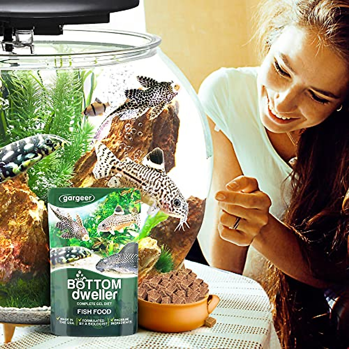 Gargeer 3oz Bottom Dweller Fish Food for Advanced Breeders. Complete Bottom Dweller Gel Diet for Both Juveniles & Adults. Made in The USA Using Premium Ingredients, Ocean Nutrition Gourmet Formula