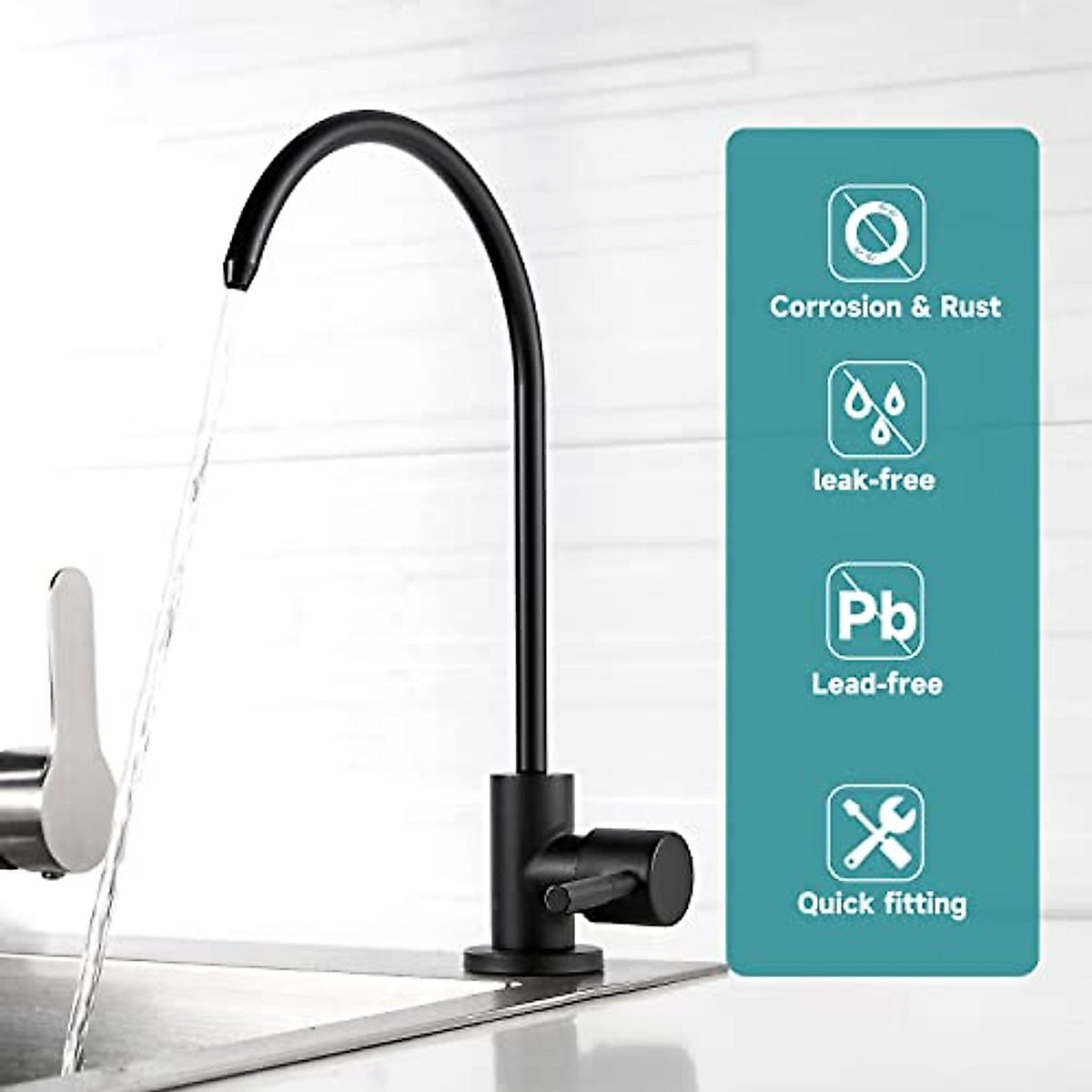 Drinking Water Kitchen Faucet Matte Black,FVITA 304 Stainless Steel Sink Filter Water Faucet Reverse Osmosis Water Filter Faucet