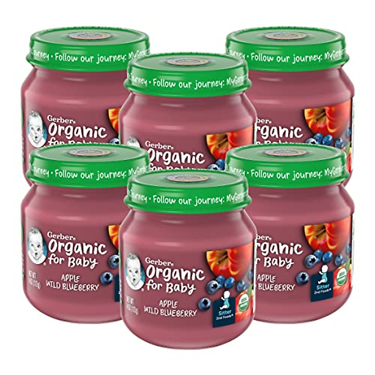 Gerber Purees Organic 2nd Foods Apple Wild Blueberry Baby Food Glass Jar (Pack of 6)