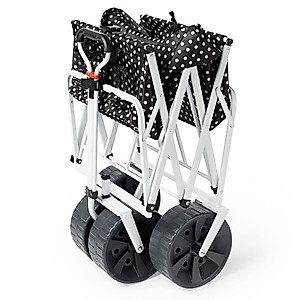 MacSports Heavy Duty Steel Frame Collapsible Folding 150 Pound Capacity Outdoor Beach Garden Utility Wagon Cart with 4 All Terrain Wheels, Black Dots