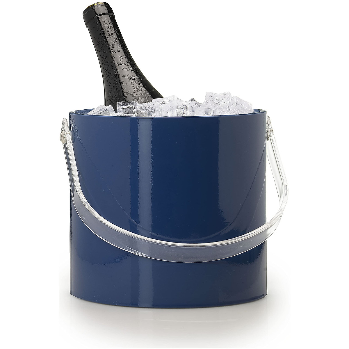 Mr. Ice Bucket By Stephanie Imports Hand Made In USA Blue Double Walled 3-Quart Insulated Ice Bucket With Clear Lucite Lid and Handle