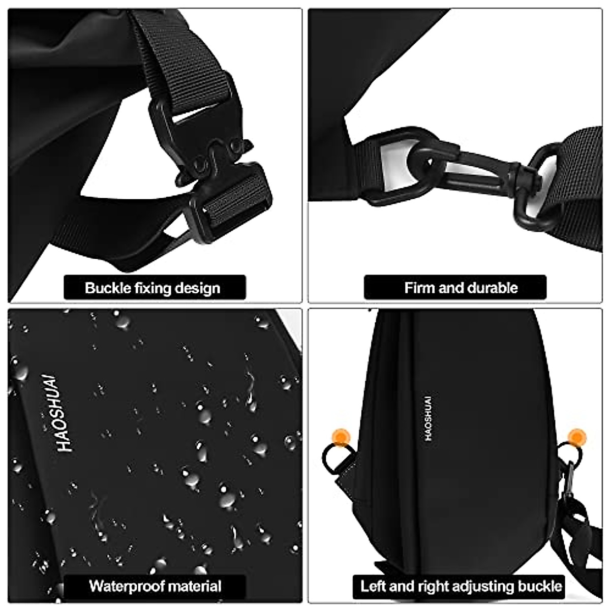 DREETINO Black Sling Bag for Women Men Waterproof Backpack for Travel Crossbody Chest Multipurpose Daypack