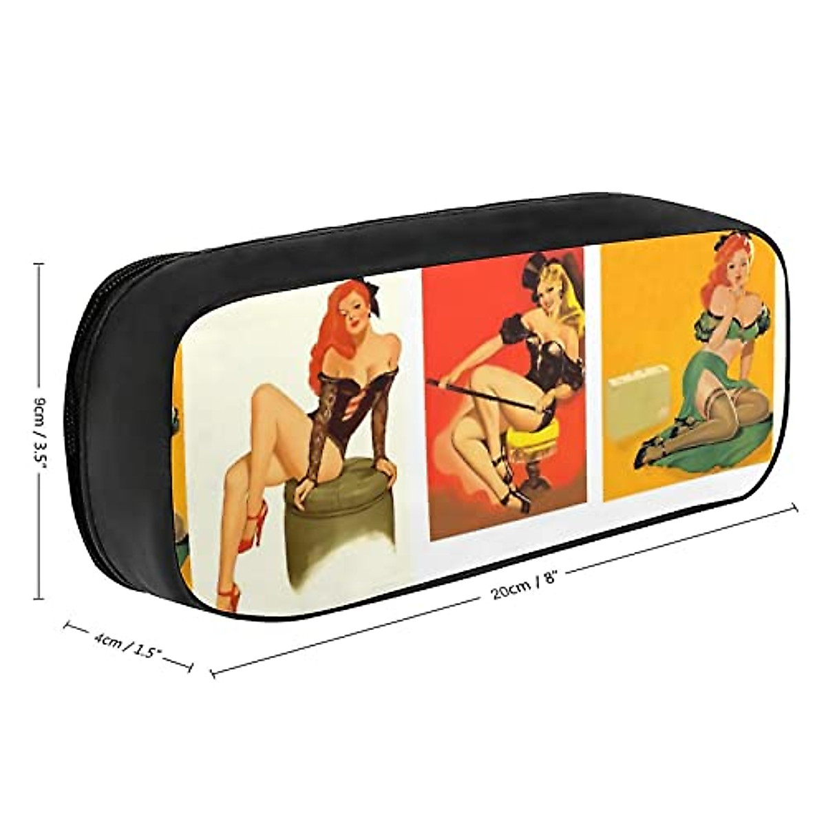 Pinup Girls Pencil Case PU Leather Pencil Pen Bag Large Capacity Pen Box Pencil Pouch Makeup Bag with Zip