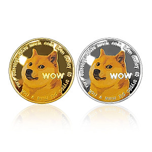 KANGHE 2pcs Dogecoin Coin Collection, Doggie Virtual Coin, Shiba Inu Coin Gold-Plated and Silver-Plated Commemorative Ccoin