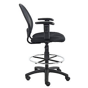 Boss Office Products Mesh Drafting Stool with Adjustable Arms in Black