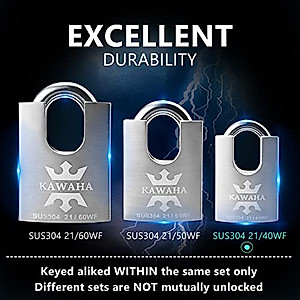 KAWAHA 21/40-4P High Security Stainless Steel Shrouded Padlock with Key for Both Indoor and Outdoor use (SUS304 Stainless Steel, Heavy Duty, Anti-Rust) (1-9/16 in. (40mm), Keyed Alike - 4 Pack)