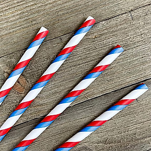Outside the Box Papers Patriotic Ice Cream Sundae Kit - July Red and White Stripe Paper Treat Cups - Plastic Spoons - American Flag Picks - Paper Straws - 16 Each