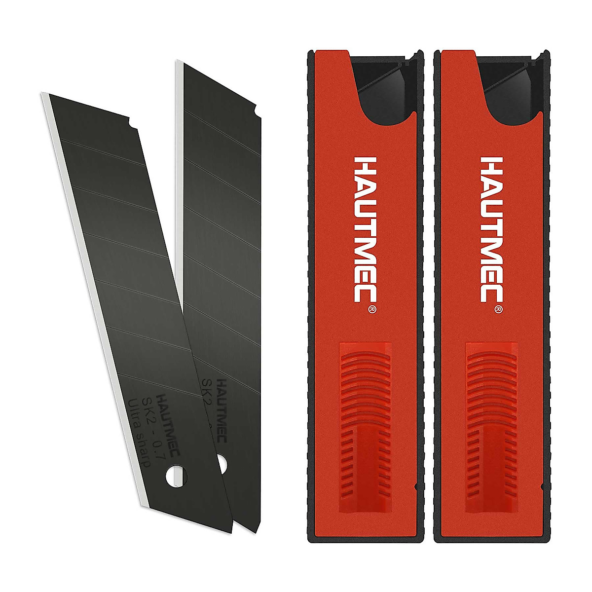 HAUTMEC 20PCS 25mm SK2H Ultra Sharp Snap Off Blades, Professional Retractable Utility Knife Replacement Blades 2 PACK, Creative Safety Box, for Industrial or Construction Applications HT0082-20PC
