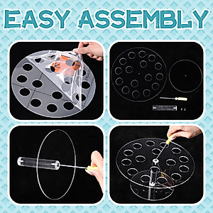 Queekay Clear Acrylic Ice Cream Cone Holder Stand 16 Holes Food Stand with 100 Disposable Wood Cones and 100 Cocktail Picks for Kids Birthday Party Decoration Supplies Wedding Restaurant Catered Event