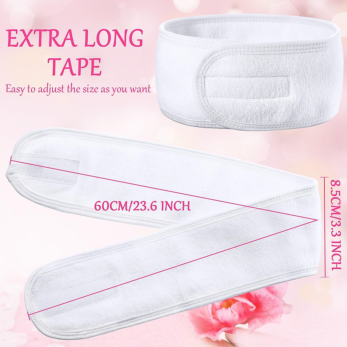 Hoteam 30 Pack Hairband, Polyester Spa Headband for Washing Face Makeup Headband for Shower Bath Sport, Adjustable Towel with Hook and Loop Non Slip, White