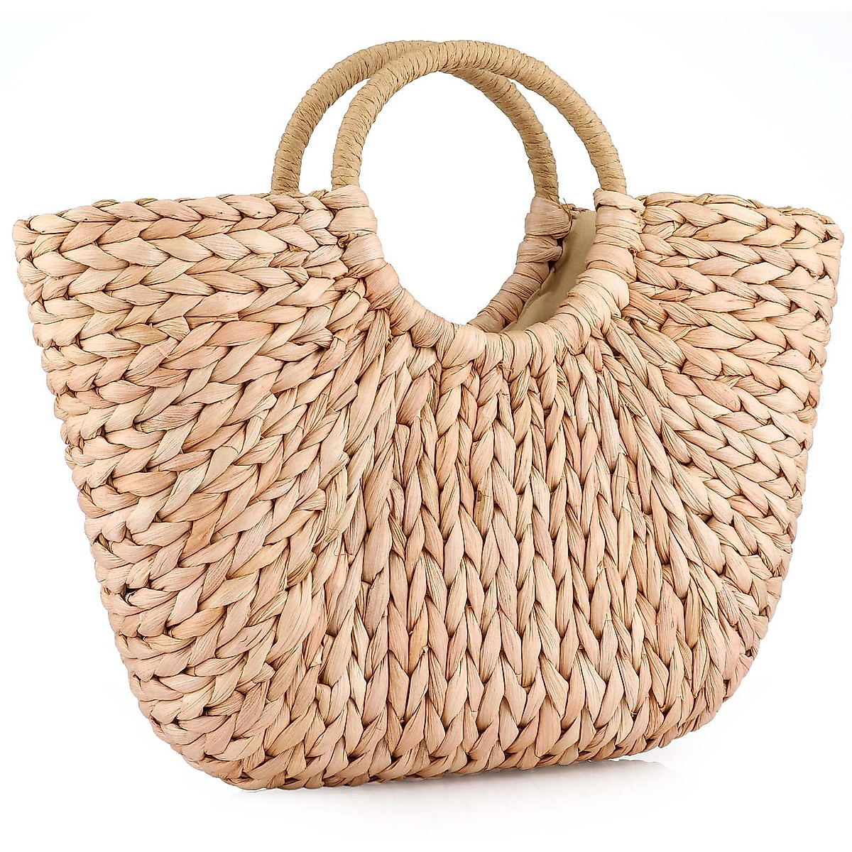 EROUGE Natural Chic Straw Bag Hand Woven Round Handle Handbags Retro Summer Beach Bag Beach Bag(Brown)
