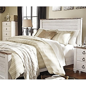 Ashley Furniture Willowton 65" W x 87" D Farmhouse Wood Queen Sized Panel Bed in Whitewash Finish