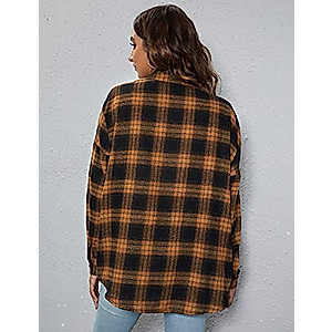 Blooming Jelly Women's Button Down Shirts Long Sleeve Collared Business Casual Tops Work Blouses V Neck Flannel T Shirts (Medium,Brown Plaid)
