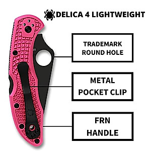 Spyderco Delica 4 Lightweight Knife with CPM S30V Premium Black Steel Blade and Brilliant Pink FRN Handle - PlainEdge - C11FPPNS30V