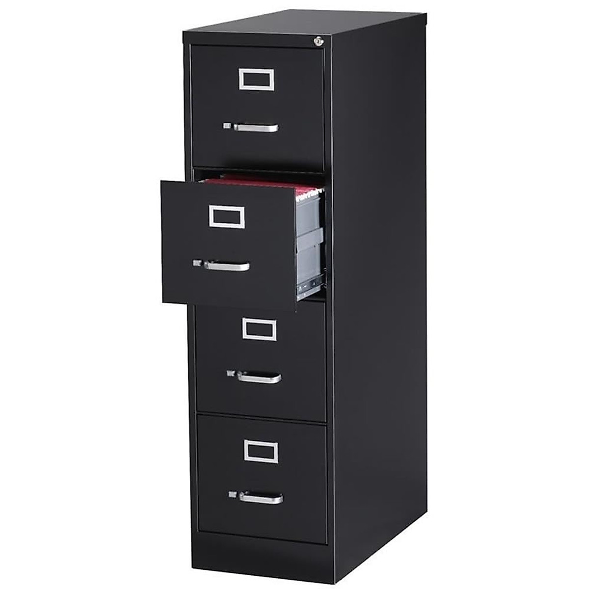 Pemberly Row 4 Drawer 25" Deep Letter File Cabinet in Black, Fully Assembled
