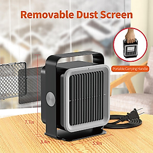 JOJOZOO Space Heater, Portable Electric Heater Adjustable Angle for Indoor Use, Upgraded Small Desk Heater with Tip-Over and Overheat Protection for Bedroom, Office（Black)