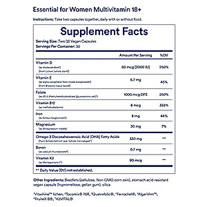 Ritual Multivitamin for Women 18+, Clinical-Backed Multivitamin with Vitamin D3 for Immune Support*, Vegan Omega 3 DHA, B12, Iron, Gluten Free, Non GMO, Mint Essenced, 30 Day Supply, 60 Capsules