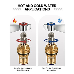 Phivan Brass Handle Stem Assembly Ceramic Faucet Valve Cartridge 20 Teeth Commercial Faucet Parts for Most Commercial Kitchen Sink Faucet, Compatible with Hot & Cold Widespread Cartridge Replacement