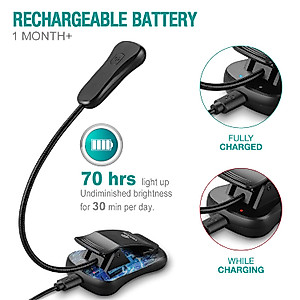 Vekkia Amber Rechargeable 7 Led Eye-Care Book Light,Blue Light Blocking Reading Light,3 Levels,1600K for Strain-Free, Healthy Eyes.Up to 70 Hours Reading for Bookworms.