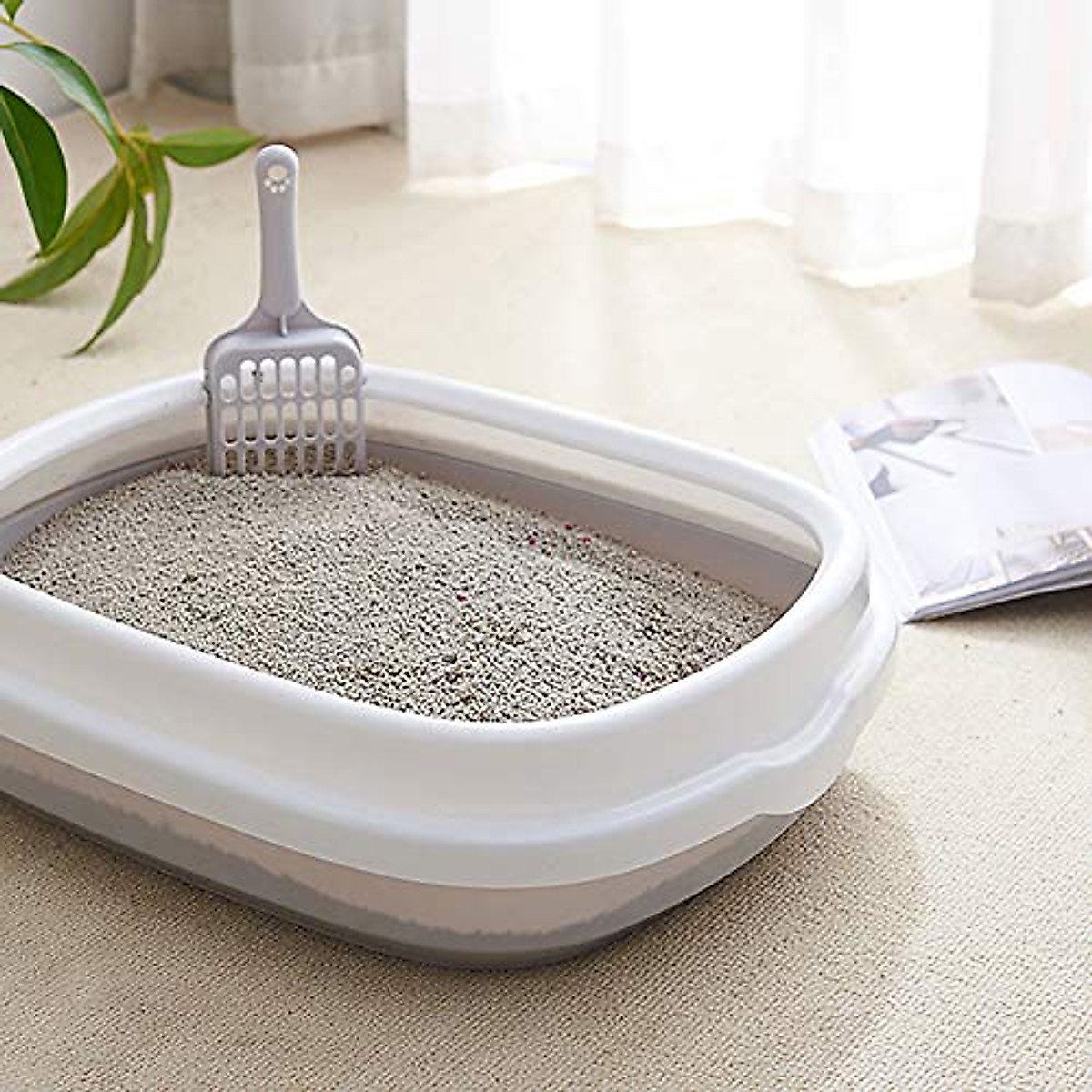 Shulemin Litter Box with Scoop Cat Litter Box High Side and Back Semi-Closed Detachable PP Pet Cats Sand Toilet Litter Pan Sifting Litter Box for Cats Dogs Pink L