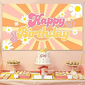 A1diee Groovy Happy Birthday Backdrop Banner Retro Hippie Boho Girl Birthday Party Decorations Party Supplies Daisy Flower XtraLarge Photography Background for Baby Shower Photo Prop Wall Decor