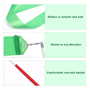 KINBOM 2pcs Dance Ribbons, 78.7 Inch Long Twirling Dancing Ribbon Gymnastics Ribbon Streamers for Kids Artistic Dancing Training Party, with Ribbon Dancer Wand (Green)
