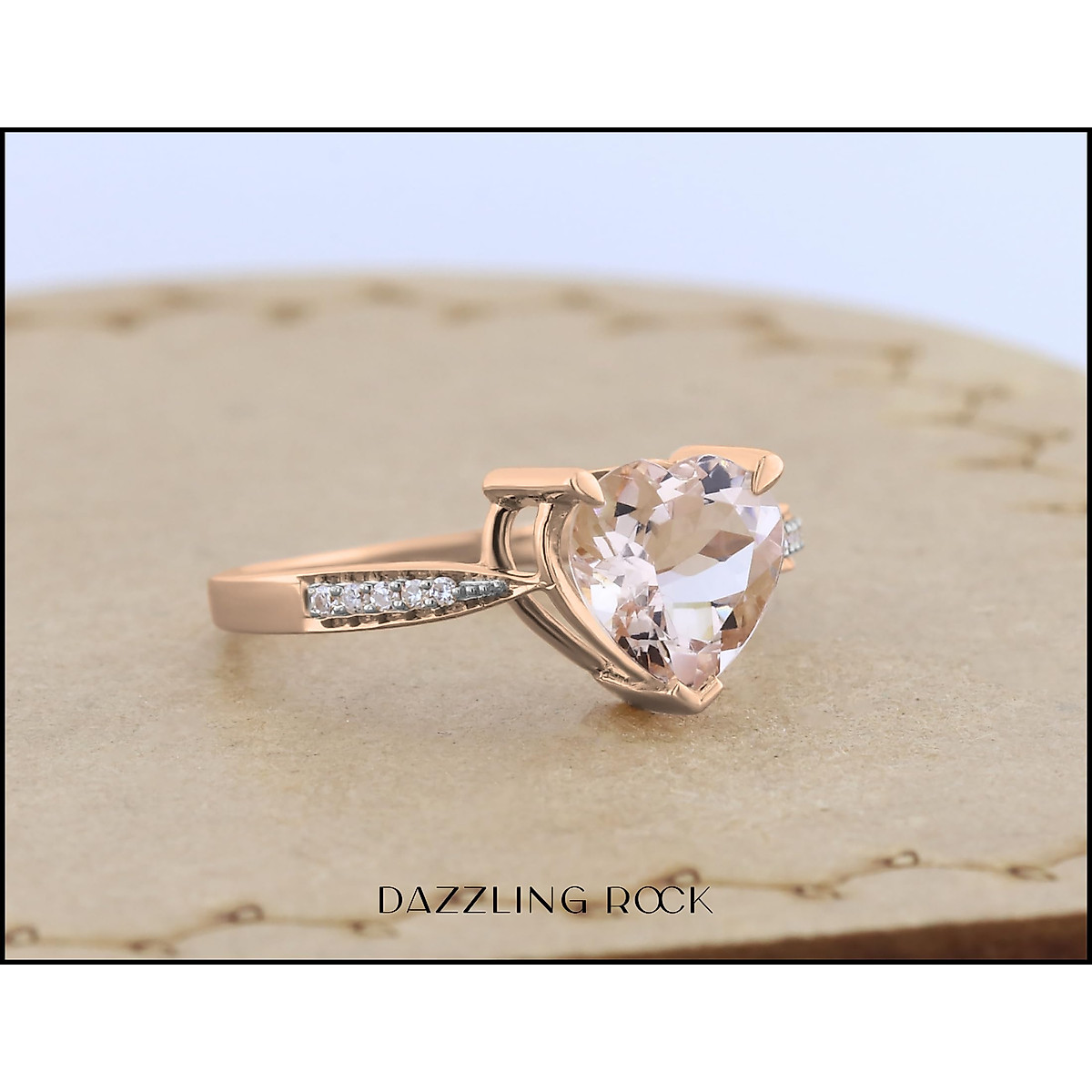 Dazzlingrock Collection 14K Heart-Shaped Morganite & Round Diamond Bridal Promise Engagement Ring, Rose Gold, Size 4.5