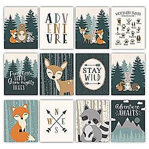 6 Reversible 8x10 Woodland Nursery Decor For Boys Prints, Woodland Nursery Wall Decor, Woodland Baby Shower Decorations, Woodland Creatures Nursery Wall Art Decor, Woodland Animals Posters For Bedroom