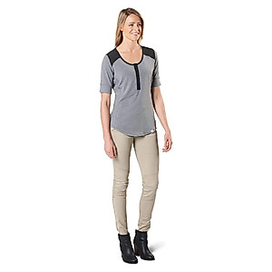5.11 Tactical Women's Willow Henley Training Top, Wicking, Mechanical Stretch Fabric, Black, XS, Style 31146