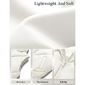 MEROKEETY Womens Puffer Vest Sleeveless Zip Up Quilted Coat Lightweight Stand Collar Gilet Jacket With Pockets White Large