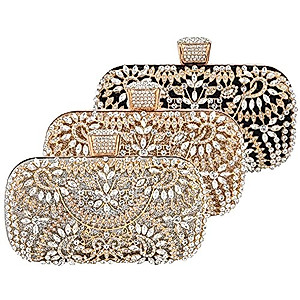 FIVE FLOWER Evening Clutch Bags Purse Handbag for Women Wedding Prom Party (GOLD), Medium