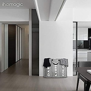 IHOMAGIC 3 Sections Large Laundry Hamper, Laundry Bag Collapsible, Foldable Fabric Clothes Sorter Storage Bag with Carry Handles for Dirty Clothes for Home Bathroom Dormitory 85L 23.6x12.6in Grey