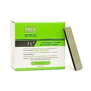 GREX GNS18-32 18 Gauge 1/4-Inch Crown 1-1/4-Inch Length Galvanized & Coated Staples (5,000 per box) by Grex Power Tools