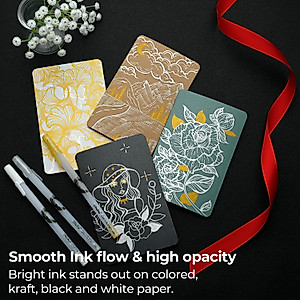 Ohuhu Gel Ink Pens: 12 Pack Extra Fine Point Pens Opaque Gel Ink Pens Smooth White Ink Pens for Highlight Black Paper Art Drawing Scrapbook Bullet Journal - Leahi (White, Gold & Silver Ink Pen)