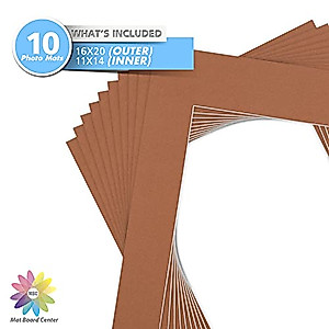 Mat Board Center, Pack of 10, 16x20 for 11x14 Photo Picture Mats - Acid Free, 4-ply Thickness, White Core - for Pictures, Photos, Framing, Earth