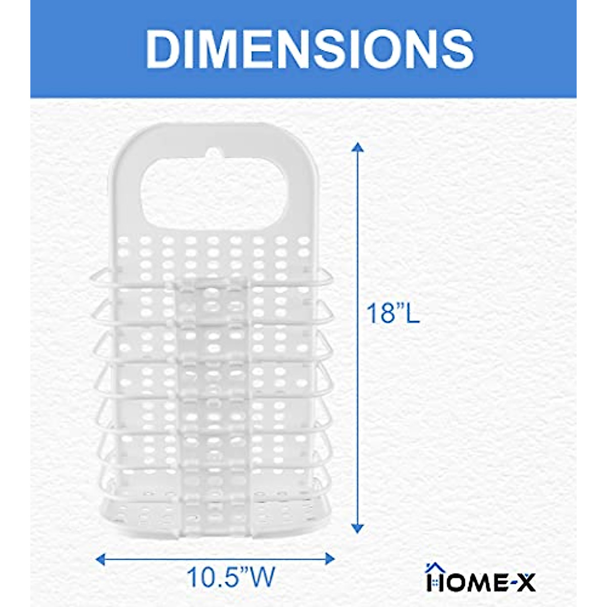HOME-X Collapsible Laundry Hamper, Plastic Clothes Hamper and Collapsible Laundry Basket, Convenient Hanging Laundry Hamper, 18" L x 10 ½” W x 6 ½” H, White