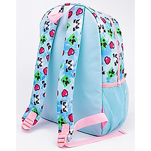 Minecraft Backpack and Lunch Box Set for Girls | Kids 4 Piece Creeper Panda Hearts Blue School Rucksack, Lunch Bag, Pencil Case, Water Bottle One Size, Blue, One Size, Rucksack Backpacks