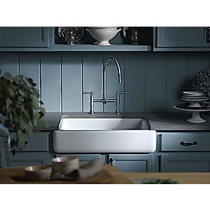 KOHLER K-6486-0 Whitehaven Farmhouse Self-Trimming Undermount Single-Bowl Kitchen Sink with Short Apron, 30 Inch, White